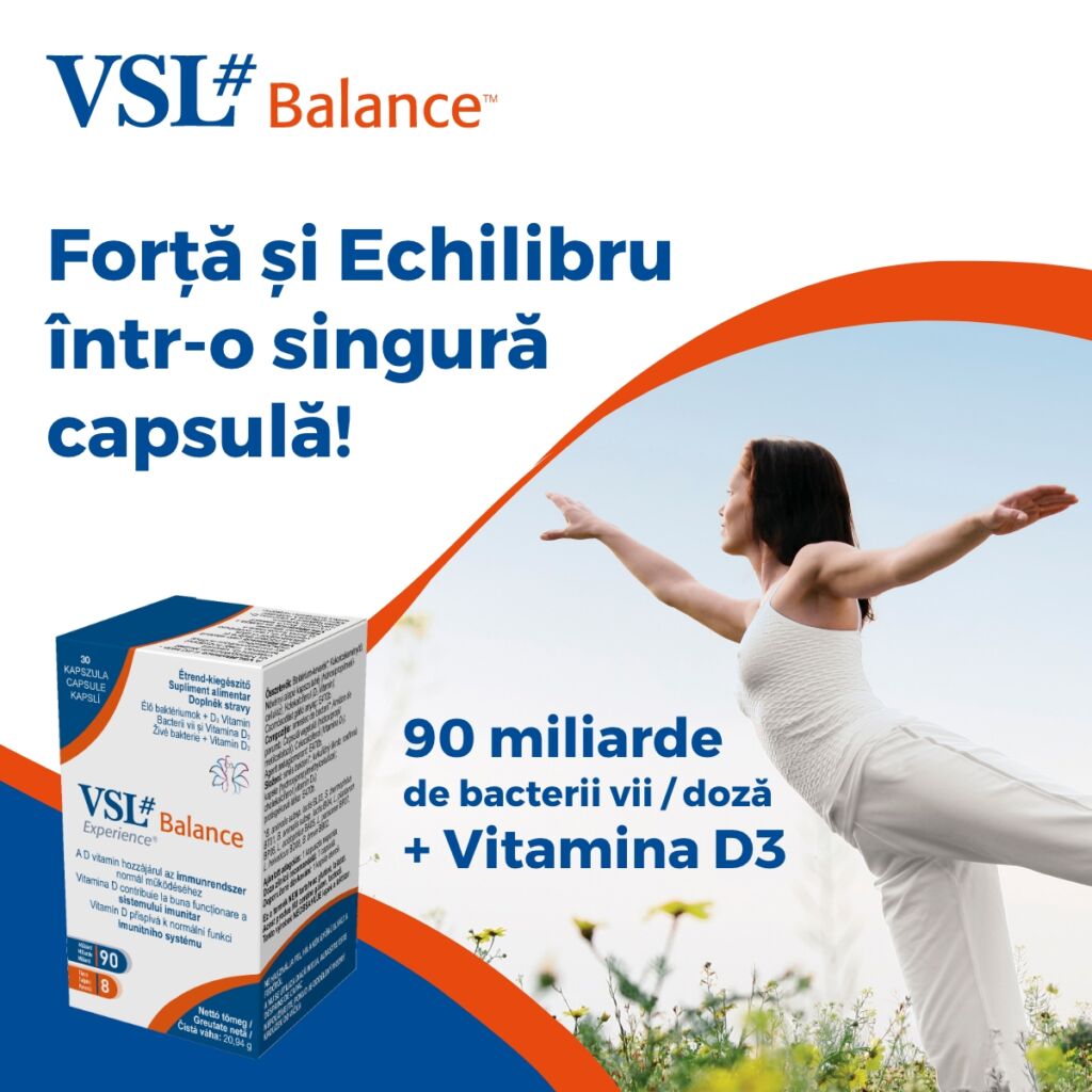VSL#BALANCE Probiotic cu 90 mld UFC din 8 tulpini și Vitamina D3 ...