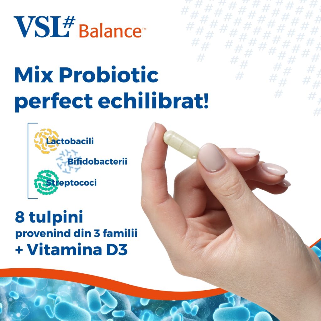VSL#BALANCE Probiotic cu 90 mld UFC din 8 tulpini și Vitamina D3 ...